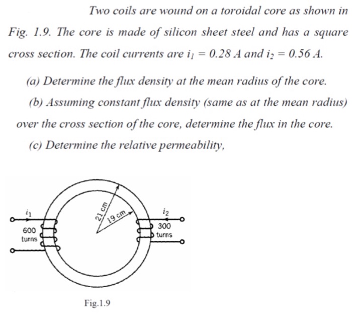 Solved Two coils are wound on a toroidal as shown in Fig 1.9 | Chegg.com