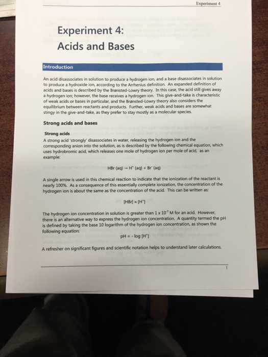 Solved Experiment 4 Experiment 4: Acids and Bases | Chegg.com
