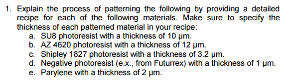 Explain the process of patterning the following by | Chegg.com