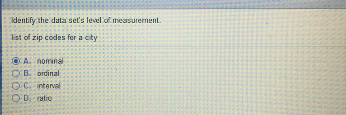 Solved Identify the data set's level of measurement. list | Chegg.com