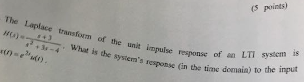 Solved (5 points) The Laplace transform of the unit impulse | Chegg.com