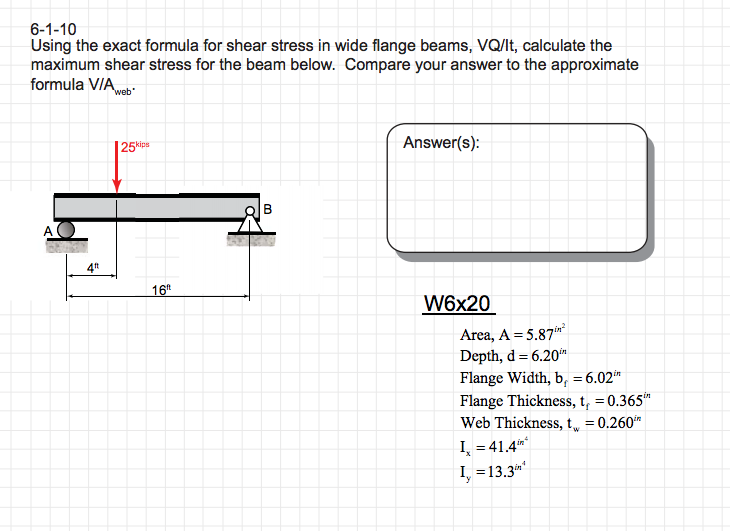 6-1-10 Using the exact formula for shear stress in | Chegg.com