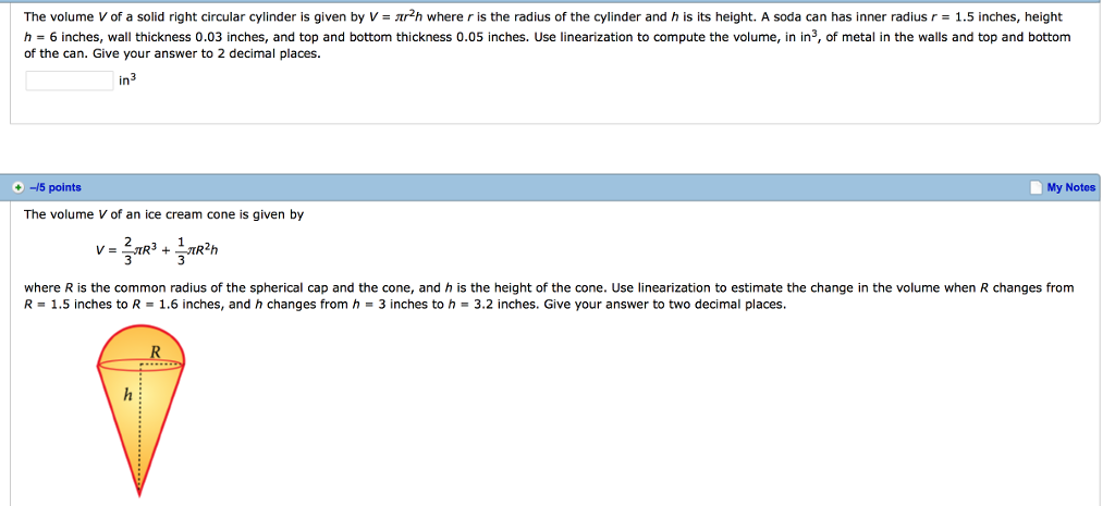 Solved The volume V of a solid right circular cylinder is | Chegg.com