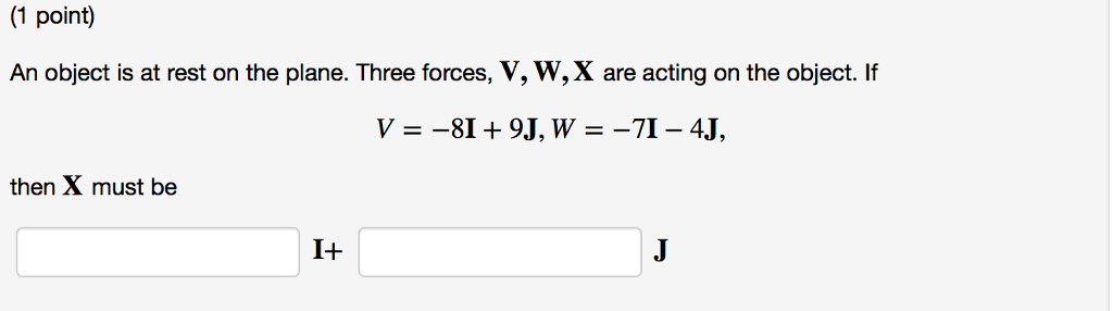 Solved (1 point) An object is at rest on the plane. Three | Chegg.com