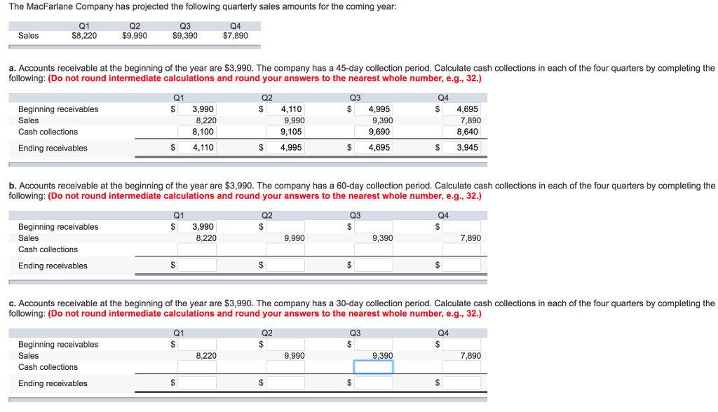 Solved The MacFarlane Company has projected the following | Chegg.com
