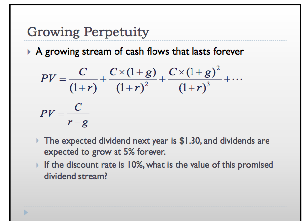 Solved Growing Perpetuity A growing stream of cash flows | Chegg.com