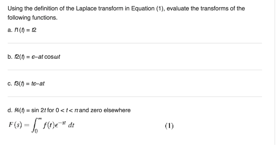 Solved Using the definition of the Laplace transform in | Chegg.com