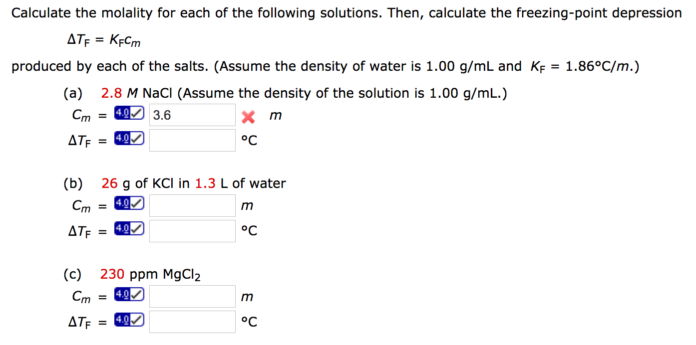 Solved Calculate the molality for each of the following | Chegg.com