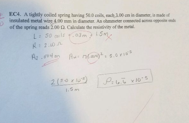 Solved EC4. A tightly coiled spring having 50.0 coils, each | Chegg.com