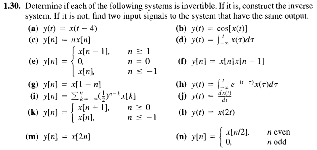 Solved 1.30. Determine if each of the following systems is | Chegg.com
