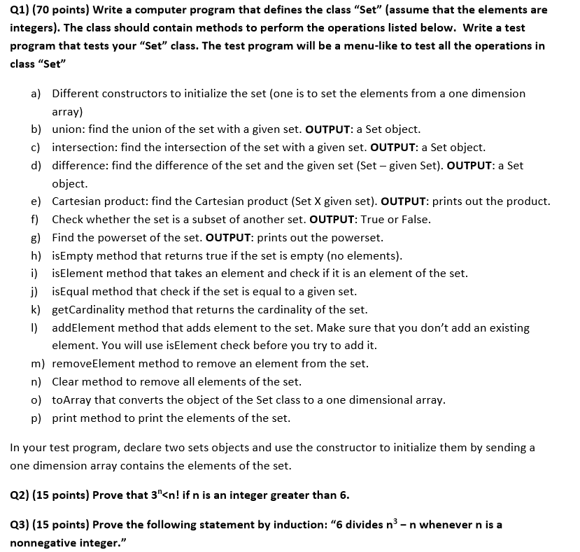 Solved Write A Computer Program That Defines The Class Set Chegg Solved Write A Computer Program That Defines The Class Set Chegg