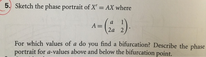 Solved Sketch the phase portrait of X' = AX where A = (a 2a | Chegg.com