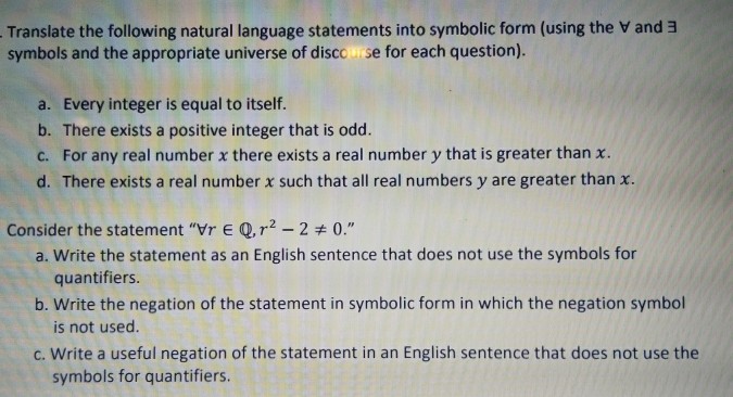 Solved Translate the following natural language statements | Chegg.com