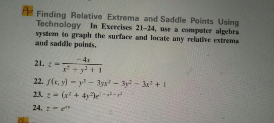 Solved Finding Relative Extrema and Saddle Points Using | Chegg.com