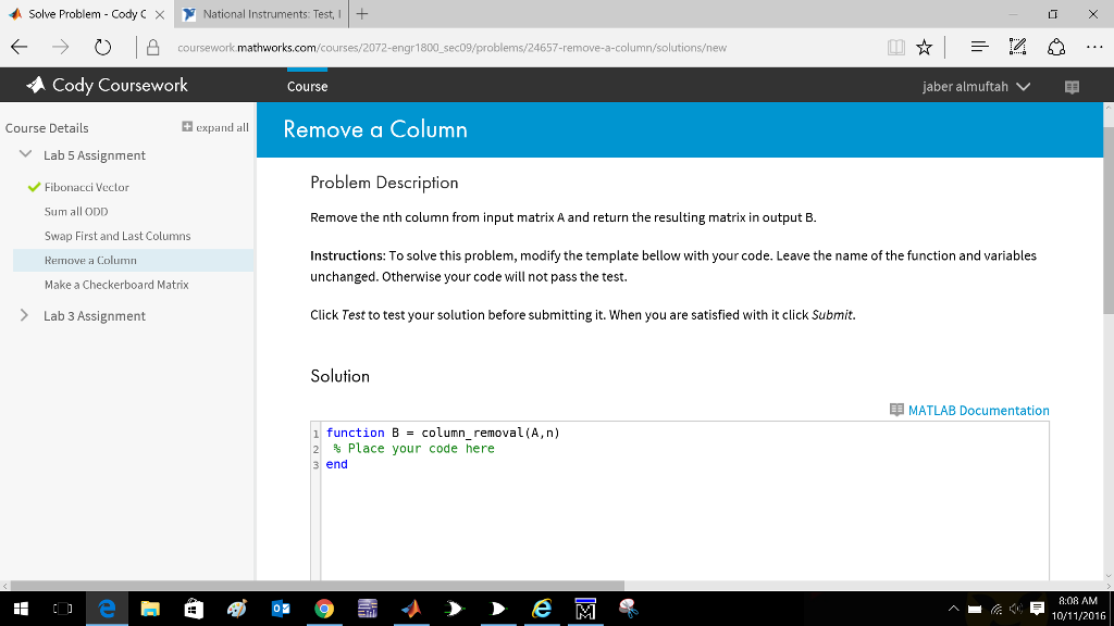 Remove The Nth Column From Input Matrix A And Return 