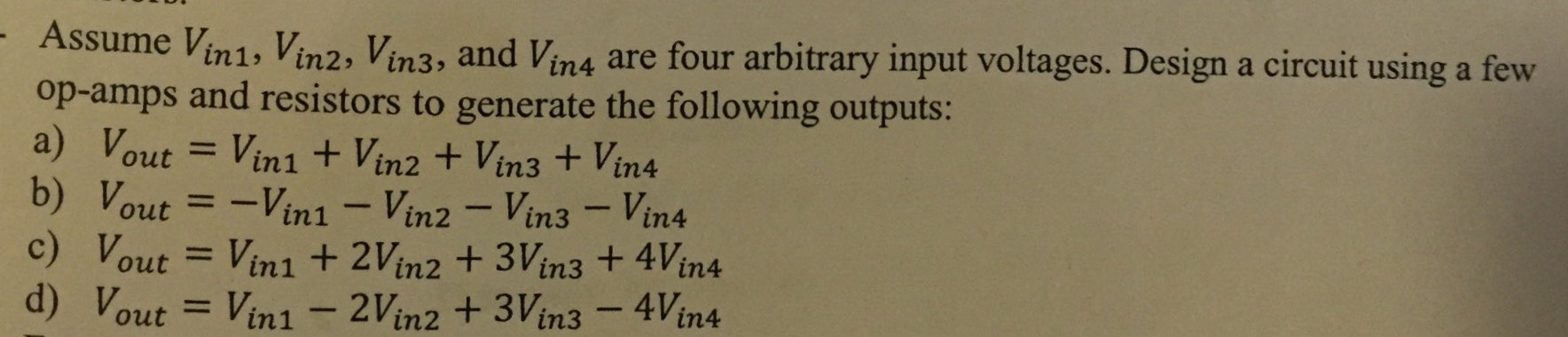Solved Assume V_in1, V_in2, V_in3, and V_in4 are four | Chegg.com
