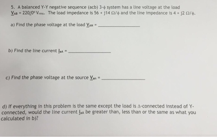 Solved A balanced Y-Y negative sequence (acb) 3 middot | Chegg.com