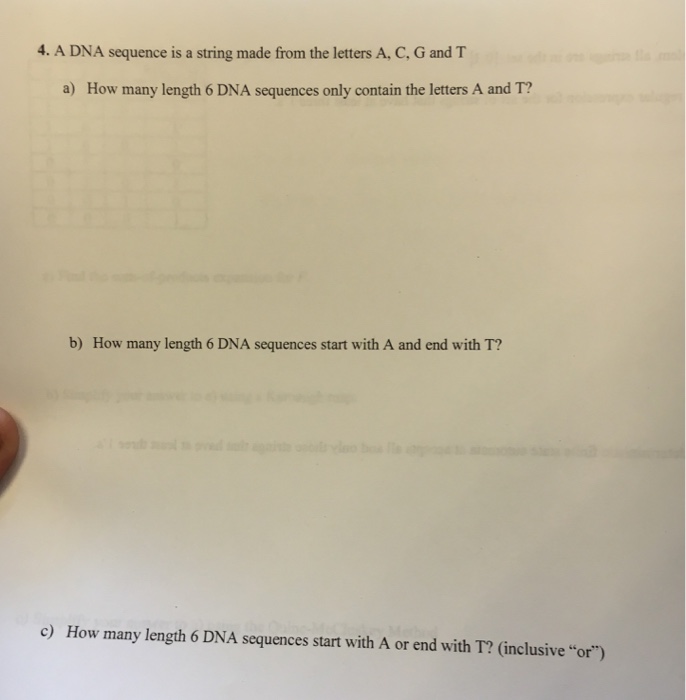 Solved A DNA sequence is string made from the letters A, C,G | Chegg.com