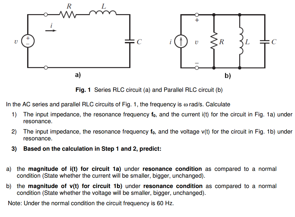 Solved In The AC Series And Parallel RLC Circuits Of Fig 1 Chegg