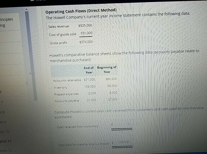Solved Operating Cash Flows (Direct Method) The Howell | Chegg.com