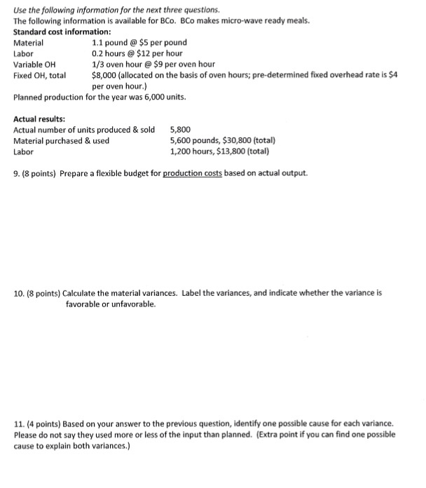 Solved Use the following information for the next three | Chegg.com