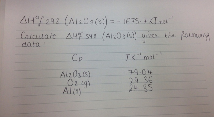 Solved Delta H degree f 298 (Al_2 O_3(s)) = -1675.7 kJ | Chegg.com