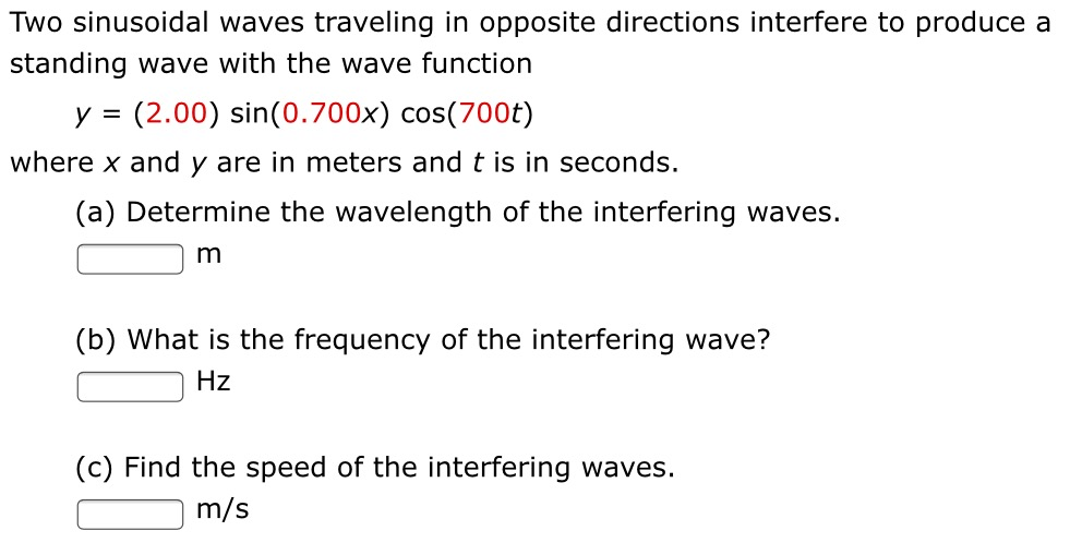 Solved Two sinusoidal waves traveling in opposite directions | Chegg.com