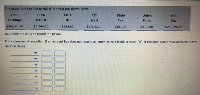 Solved The totals from the first payroll of the year are | Chegg.com