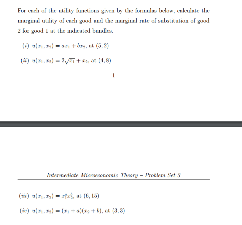 Solved For each of the utility functions given by the | Chegg.com