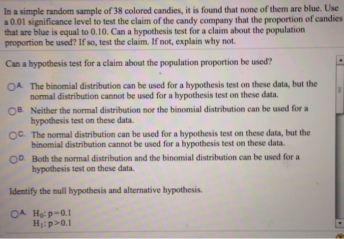 Solved In a simple random sample of 38 colored candies, it | Chegg.com