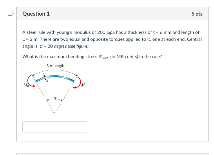 Solved D Question 1 5 pts A steel rule with young's modulus | Chegg.com