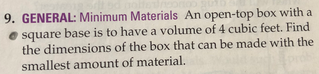 Solved 9. GENERAL: Minimum Materials An open-top box with a | Chegg.com