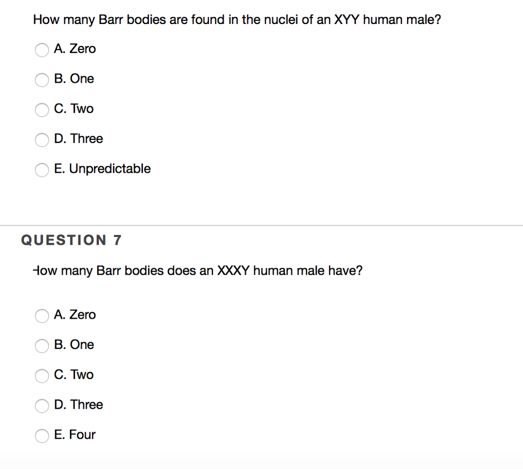 Solved How many Barr bodies are found in the nuclei of an | Chegg.com