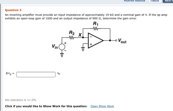 Solved An inverting amplifier must provide an input | Chegg.com
