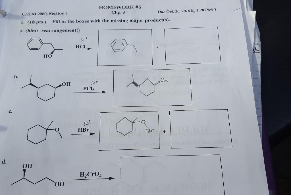 Solved Fill in the boxes with the missing major product(s). | Chegg.com