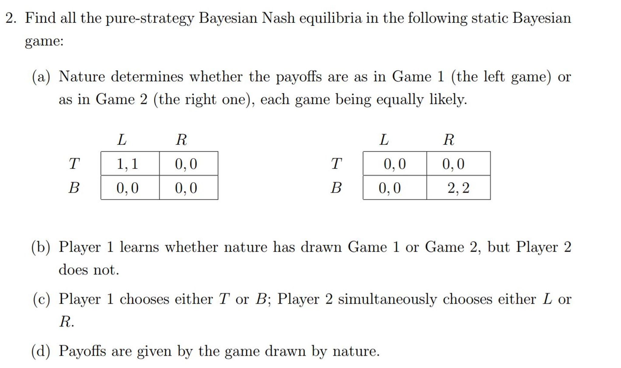 Find all the pure-strategy Bayesian Nash equilibria | Chegg.com
