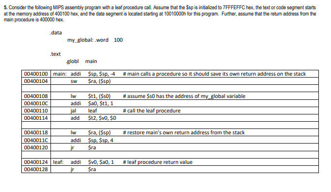5. Consider the following MIPS assembly program with | Chegg.com