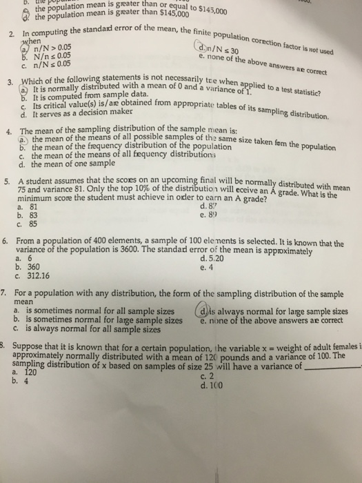 Solved In Computing The Standard Error Of The The Finite
