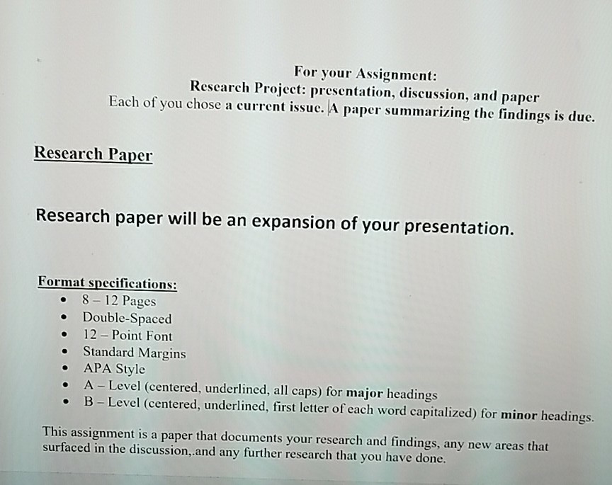 For your Assignment: Research Project: presentation, | Chegg.com
