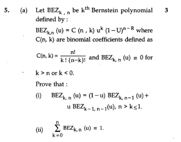 Solved 5. (a) Let BEZb kth Bernstein polynomial 3 defined by | Chegg.com