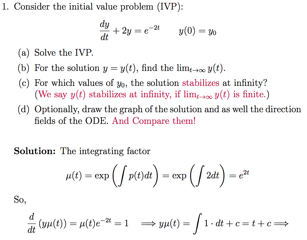 Solved 1. Consider the initial value problem (IVP) dt (a) | Chegg.com