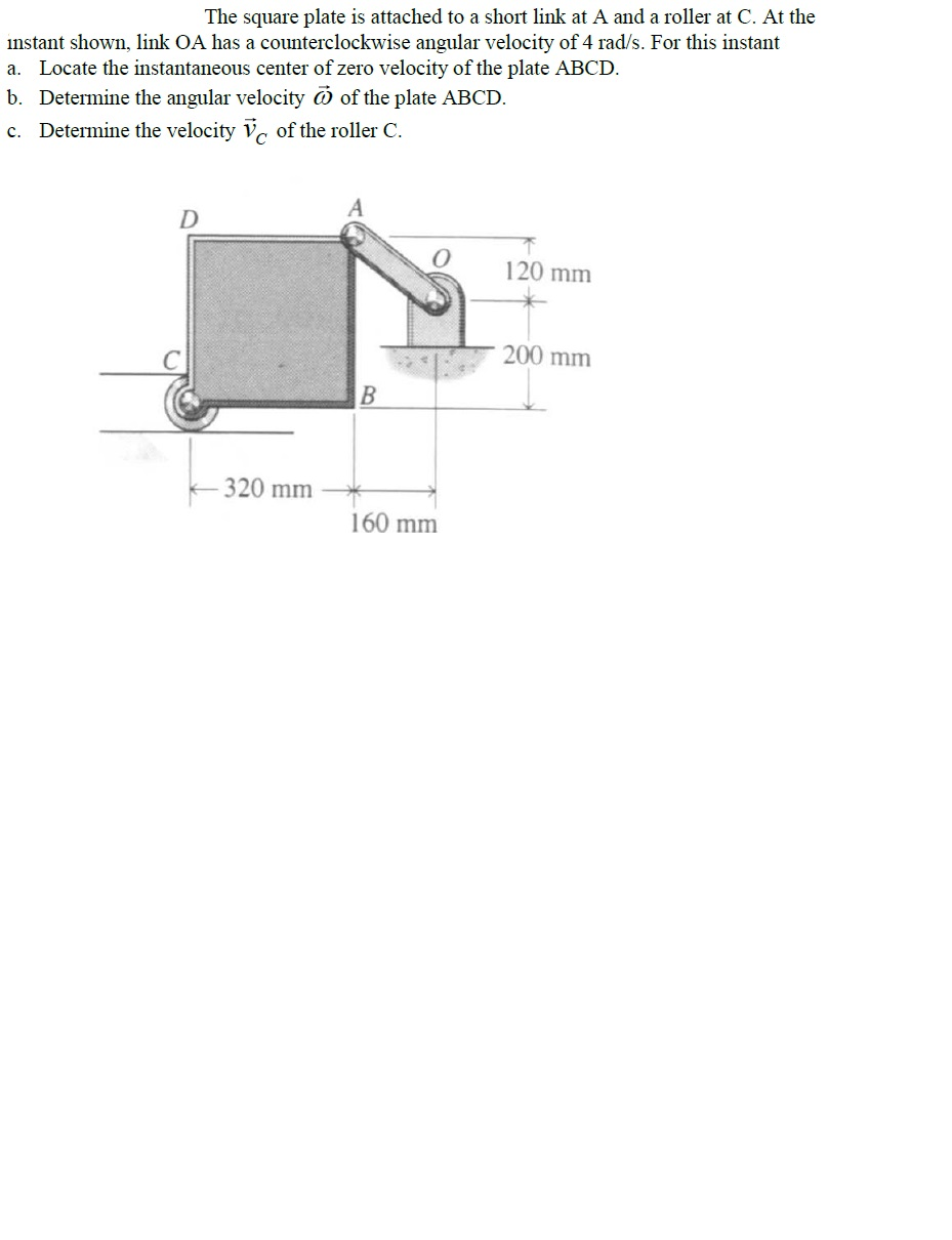 Solved The square plate is attached to a short link at A and | Chegg.com