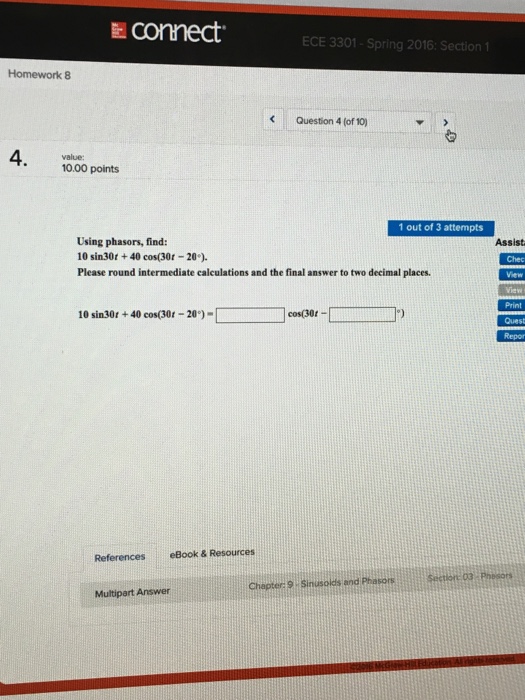 Solved Using phasors, find: 10 sin 30t + 40 cos(30t - | Chegg.com
