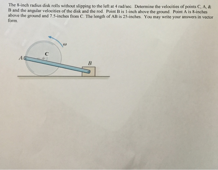 Solved The 8-inch radius disk rolls without slipping to the | Chegg.com