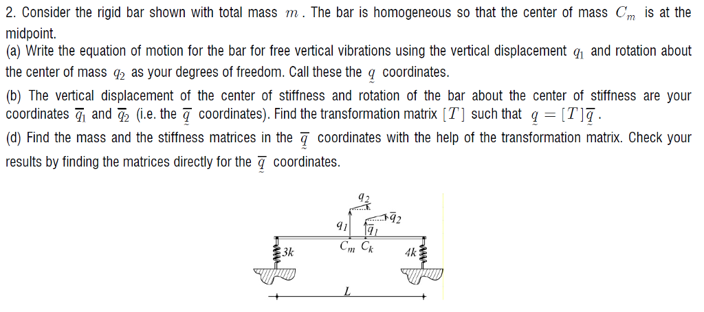 2. Consider the rigid bar shown with total mass m. | Chegg.com