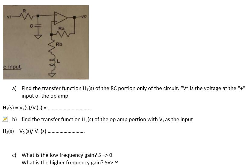 Solved Find the transfer function H_1(s) of the RC portion | Chegg.com