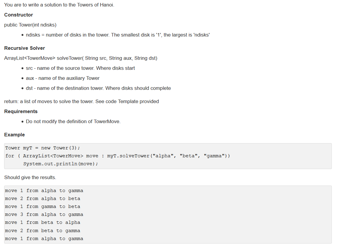 Solved public class Tower { } /* DO NOT CHANGE THE CODE | Chegg.com