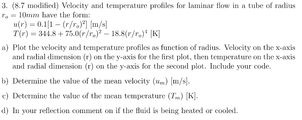 Solved (8.7 modified) Velocity and temperature profiles for | Chegg.com