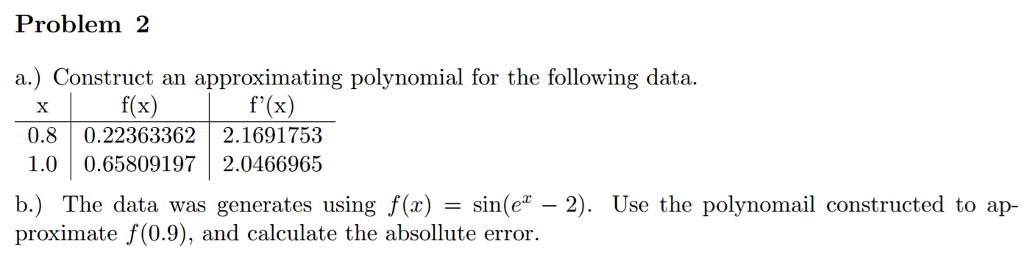 Solved a.) Construct an approximating polynomial for the | Chegg.com