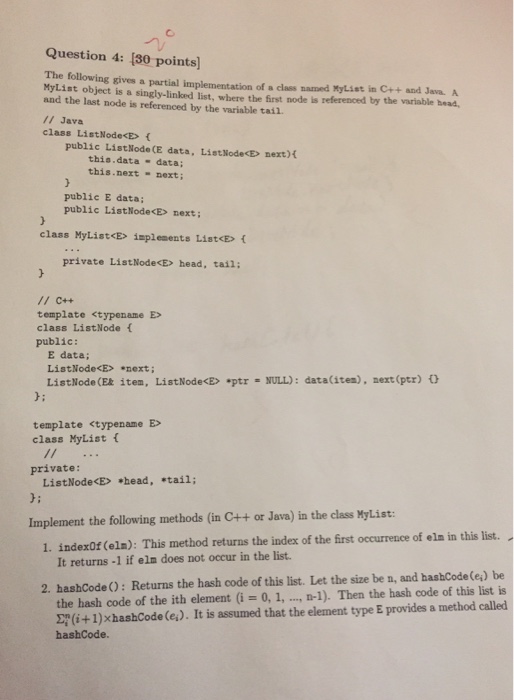 Solved The following gives a partial implementation of a | Chegg.com